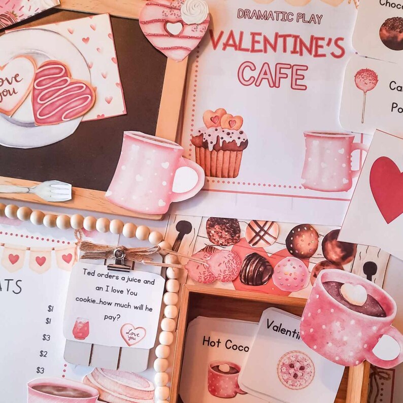 Valentine's Day Pretend Play Printables | Heart Cafe Dramatic Play Set ...