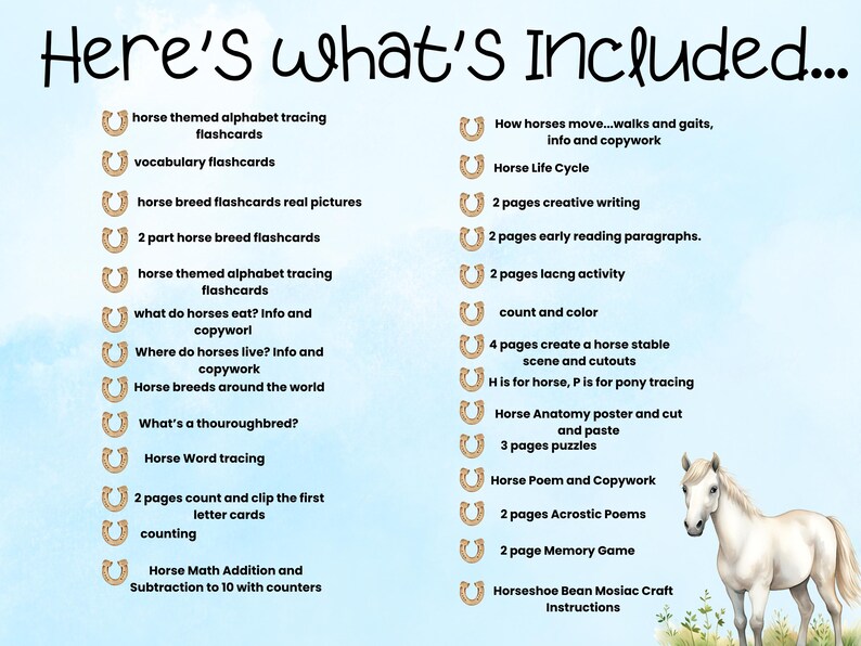 Horse Unit Study, Horse Homeschool Unit Study, Horse Anatomy, Horse Puzzles, Preschool Bundle ...