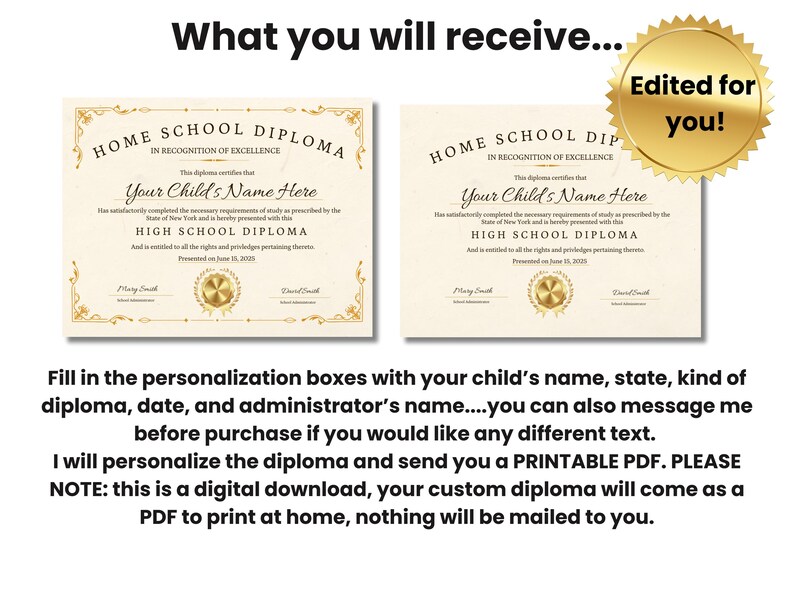 Homeschool Diploma Template, Custom Diploma, Homeschool Graduation ...