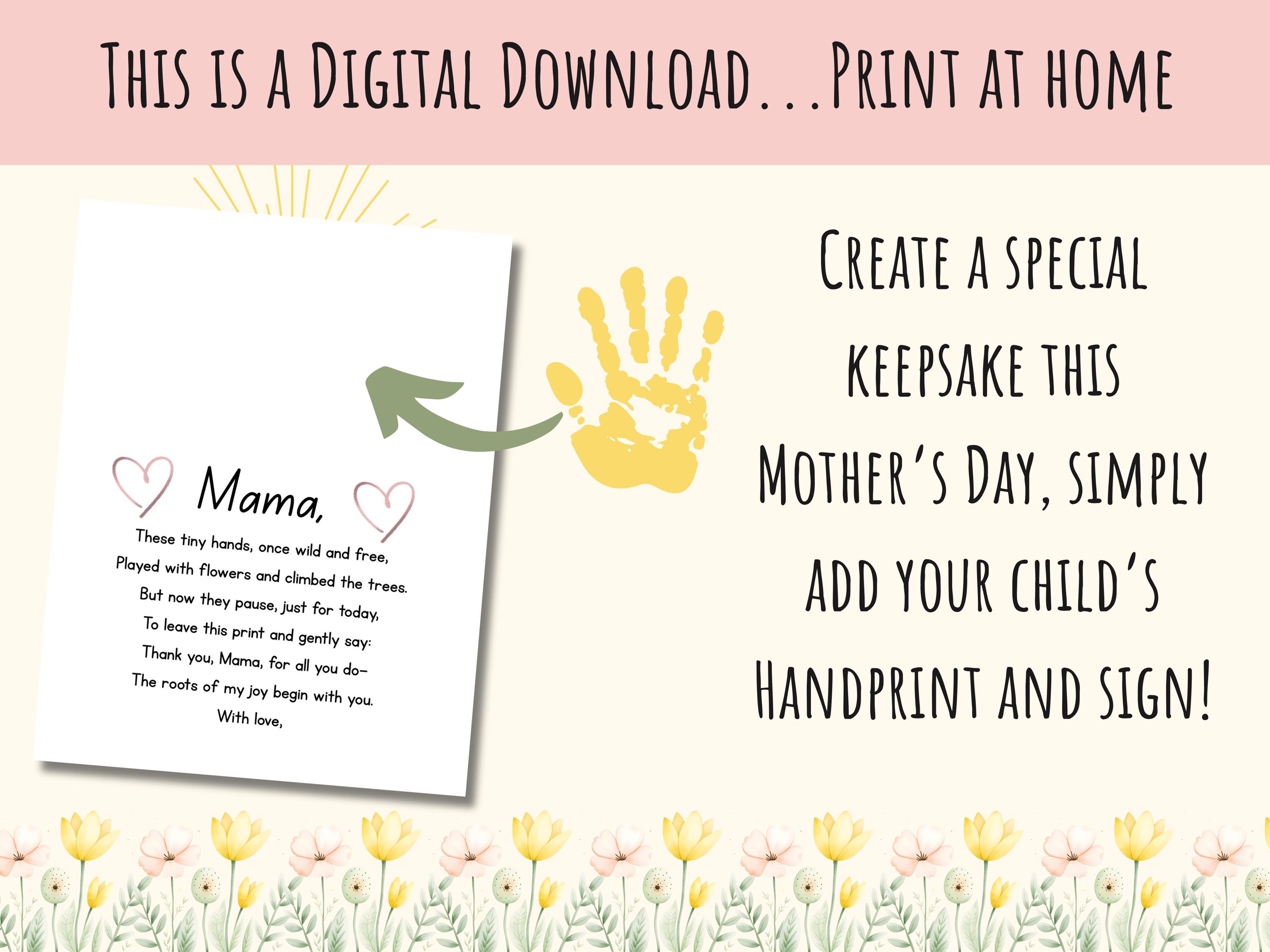 Mothers Day Handprint Poem, Printable Mothers Day Handprint, Mom ...