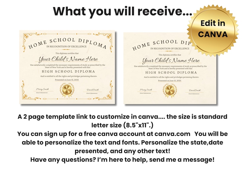 Home School Diploma, Printable Home School High School Graduation ...