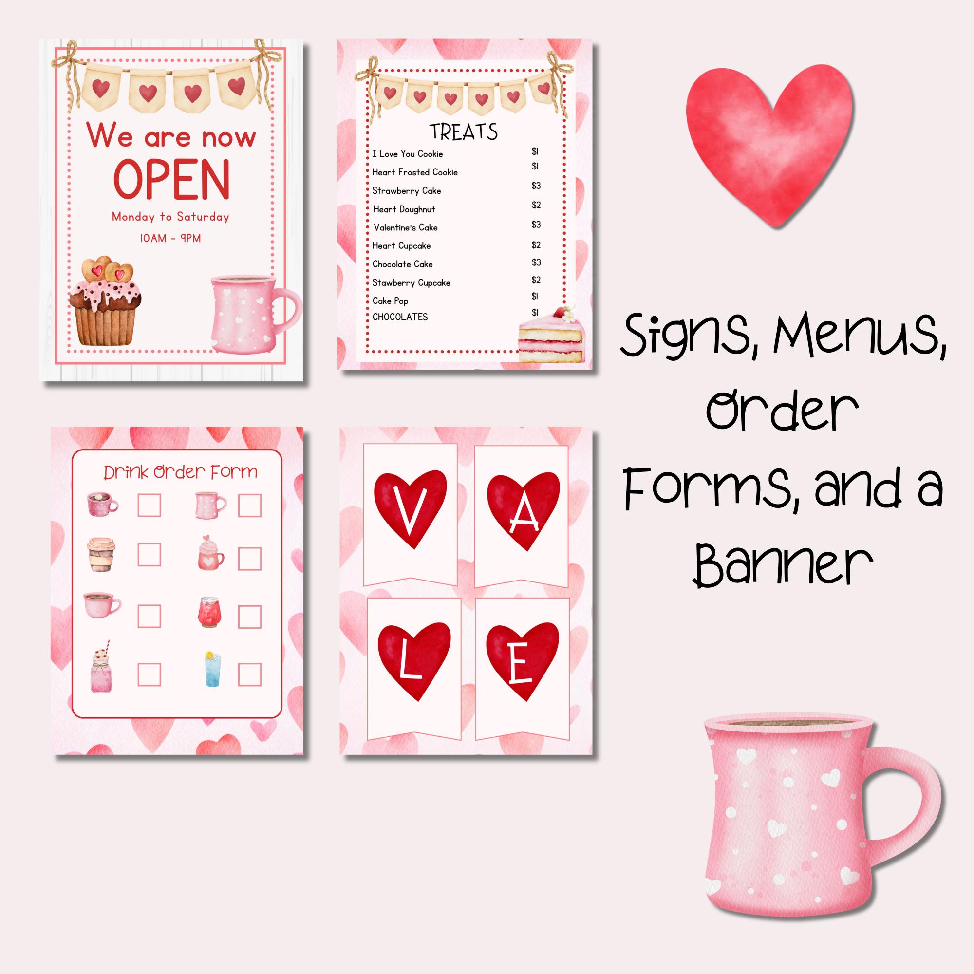 Valentine's Day Pretend Play Printables | Heart Cafe Dramatic Play Set ...