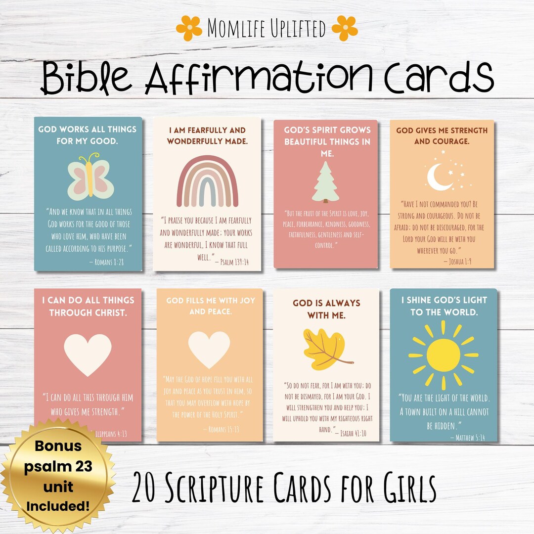 Christian Affirmation Cards, Printable Scripture Cards for Girls ...