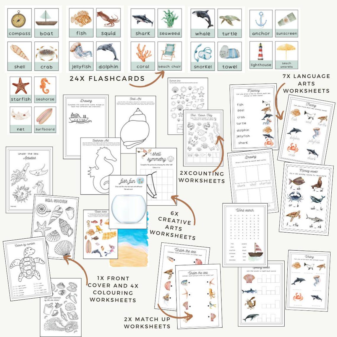 Ocean Animals Bundle, Prek Flashcards, Montessori Activities, Marine ...