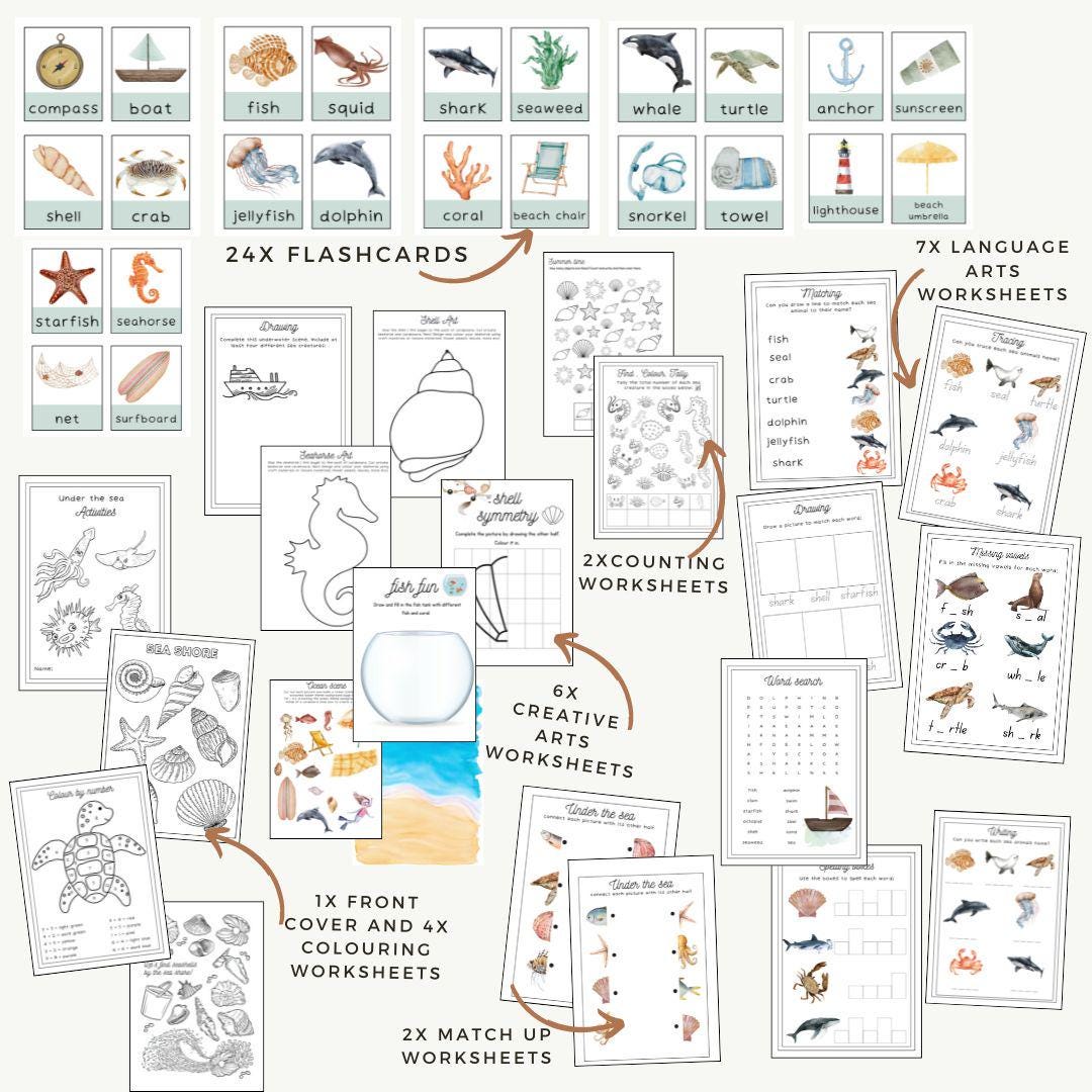 Ocean Animals Bundle, Prek Flashcards, Montessori Activities, Marine ...