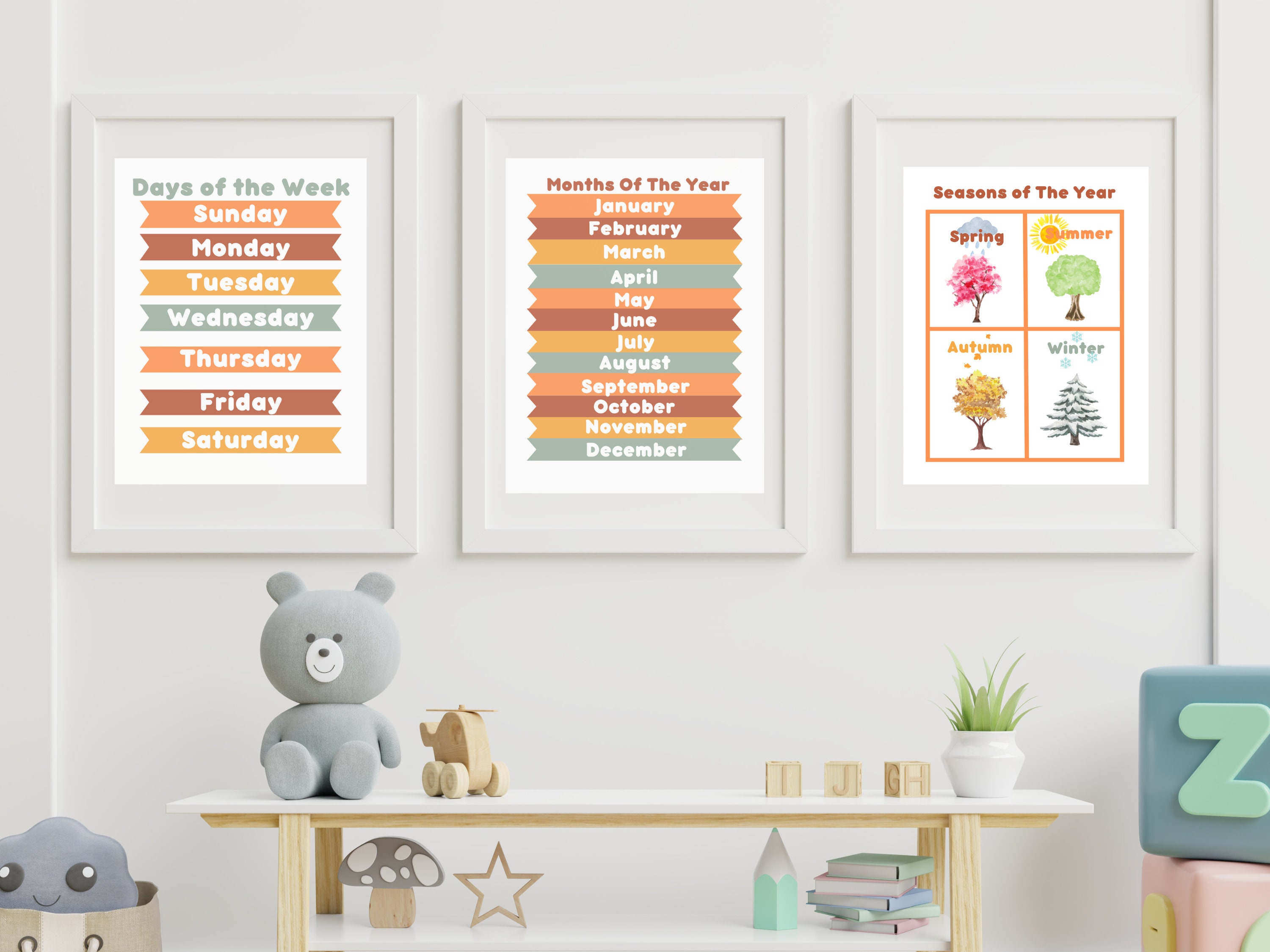 Printable Days of the Week, Months, Seasons. Montessori Wall Art ...