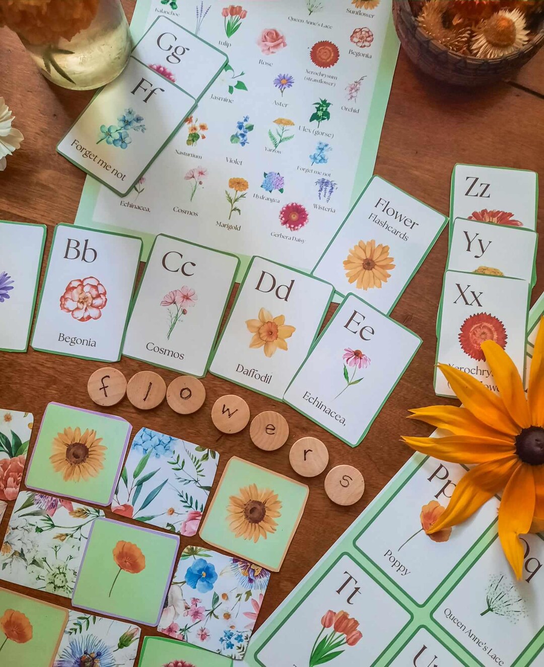 Commercial Use Flower Alphabet Flashcards Early Learning Nature Study ...