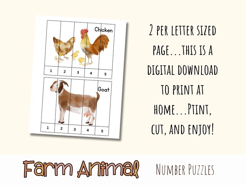 Farm Animals Number Puzzles, Morning Basket Activity, Preschool ...