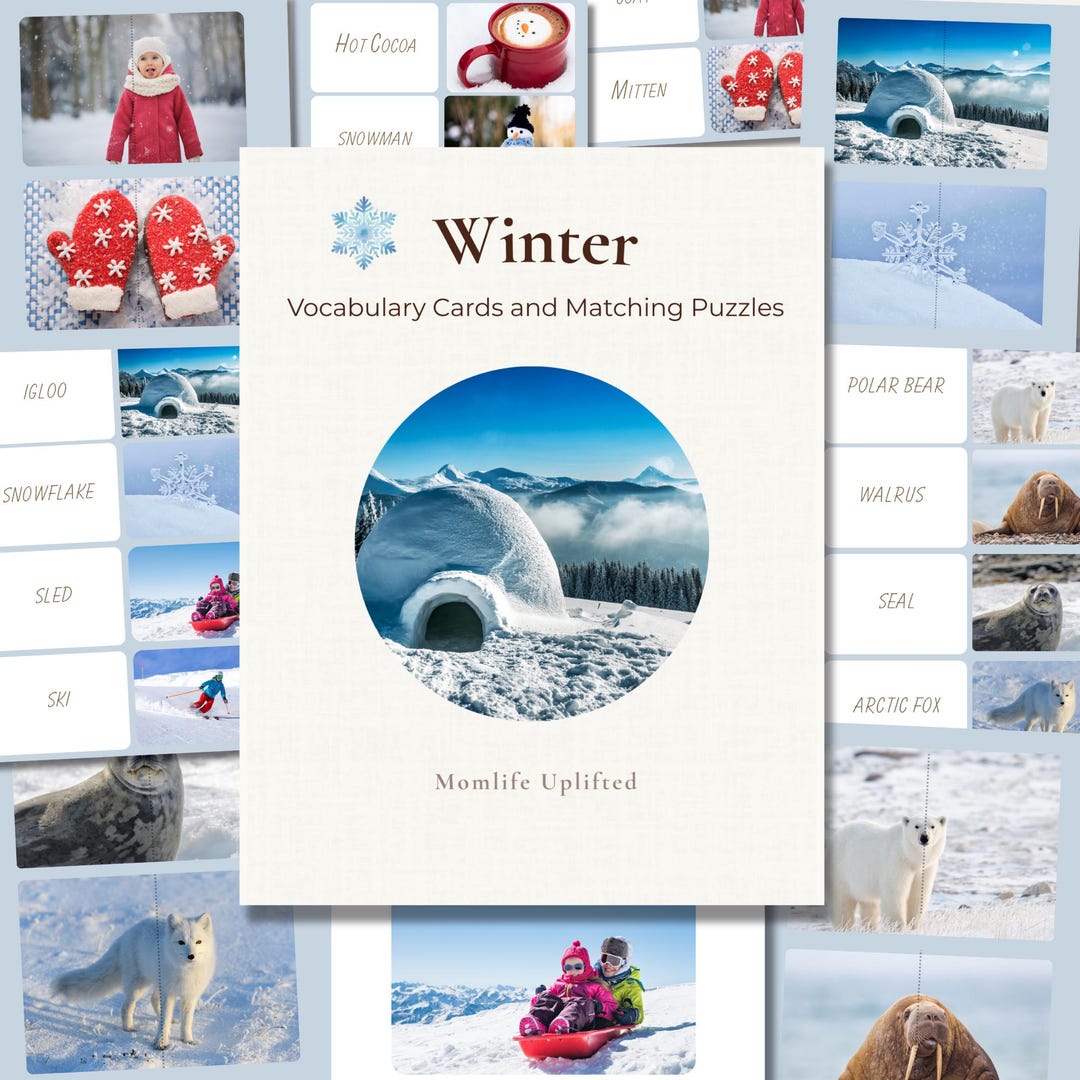 Winter Vocabulary Matching Cards & Two-part Puzzles, Montessori ...