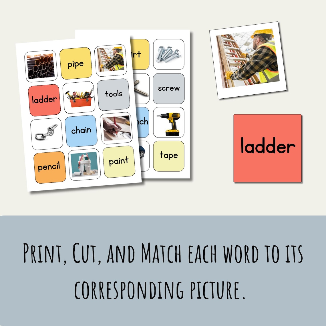 Printable Montessori Construction Vocabulary Cards and Memory Game - Etsy