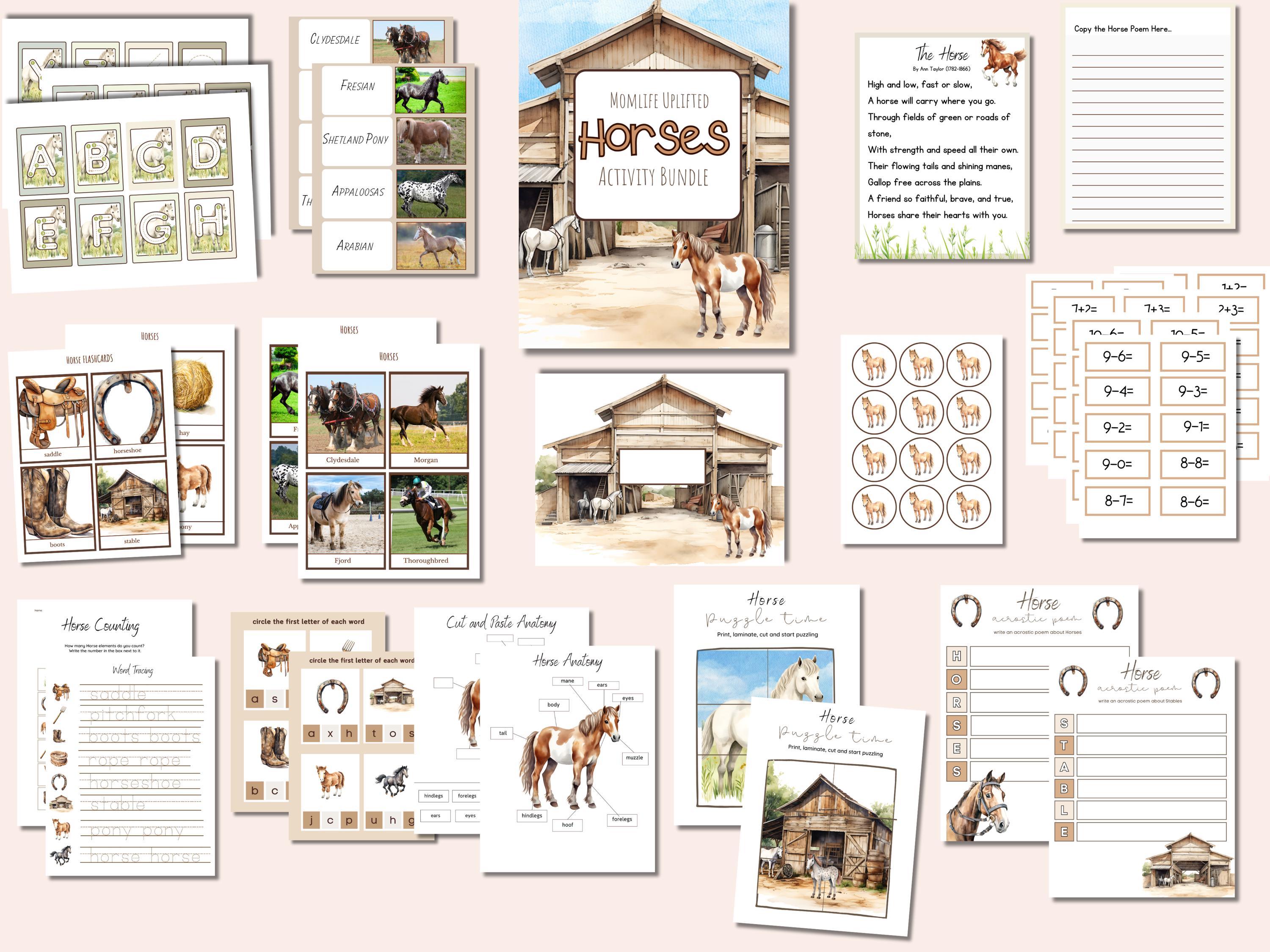 Horse Unit Study, Horse Homeschool Unit Study, Horse Anatomy, Horse Puzzles, Preschool Bundle ...