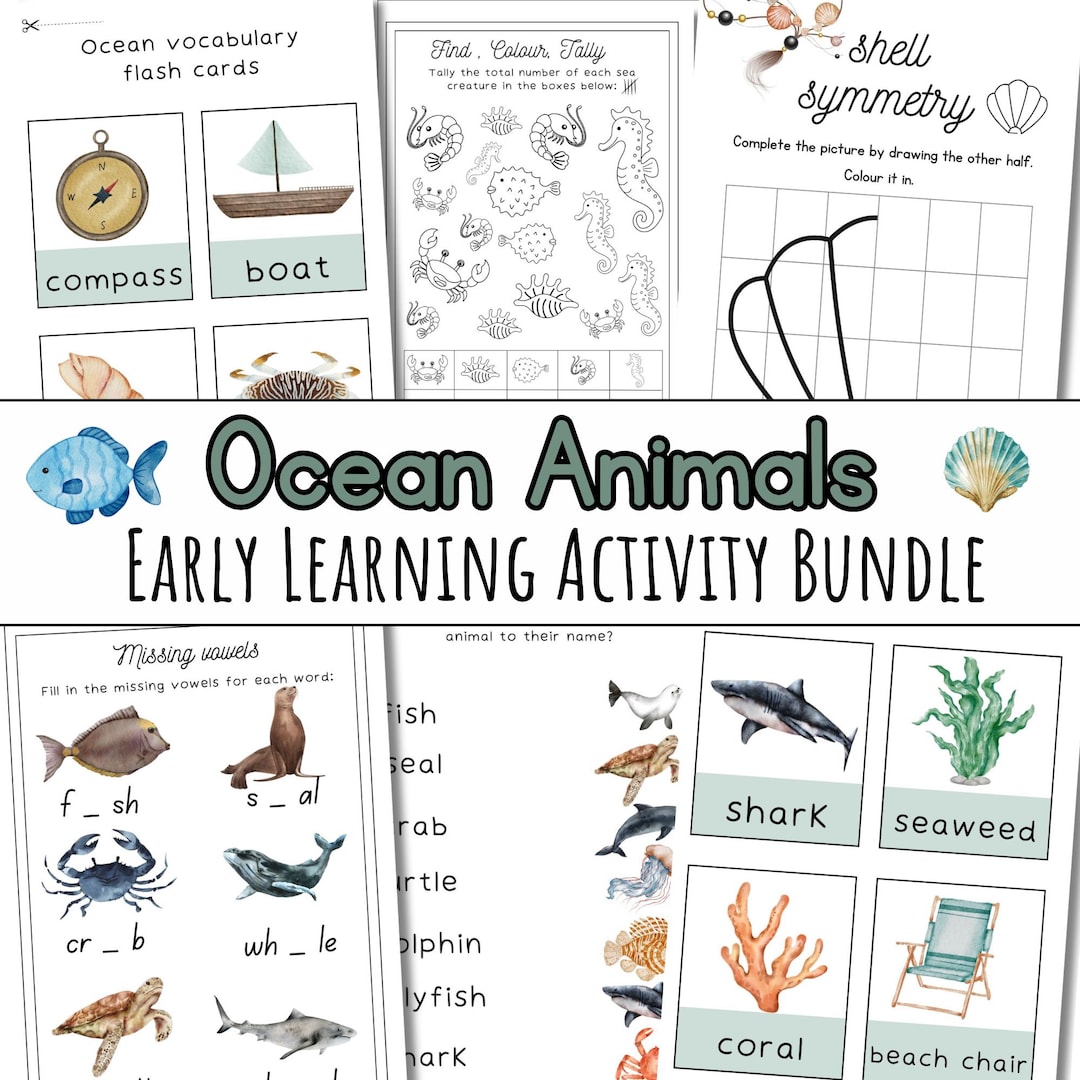 Ocean Animals Bundle, Prek Flashcards, Montessori Activities, Marine ...