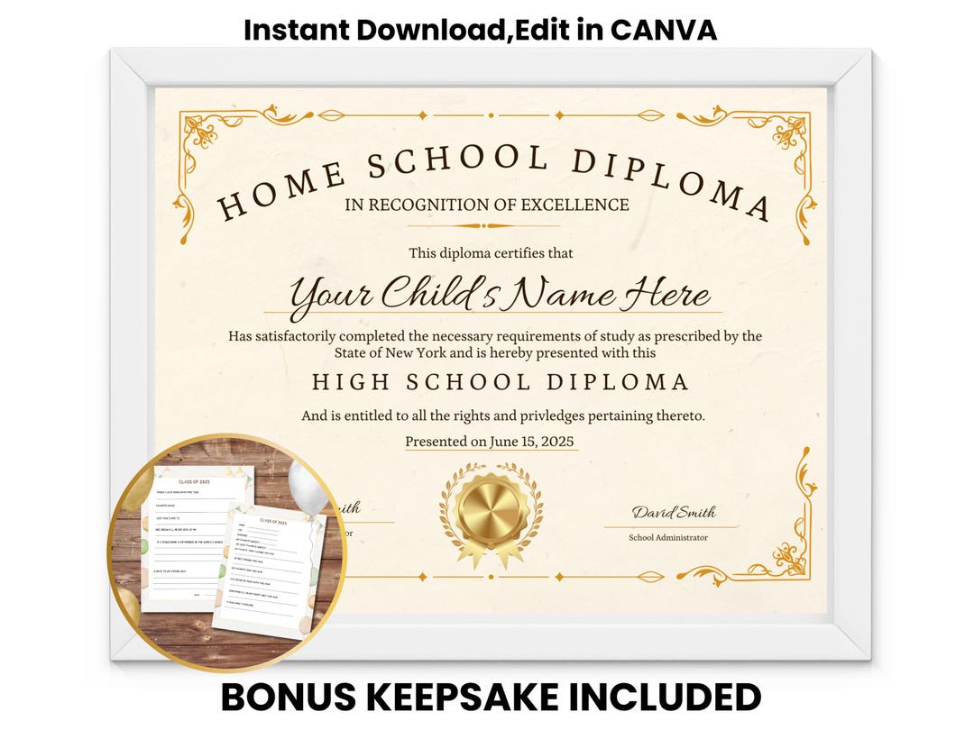 Home School Diploma, Printable Home School High School Graduation ...