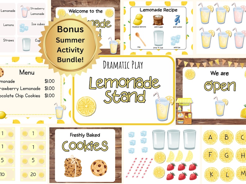 Printable Lemonade Stand Dramatic Play Kit + Bonus Summer Bundle ...