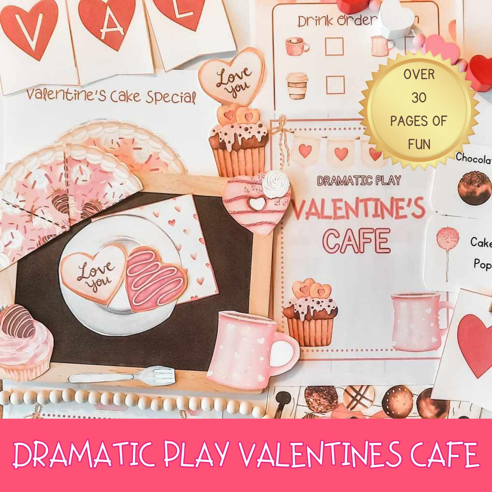 Valentine's Day Pretend Play Printables | Heart Cafe Dramatic Play Set ...