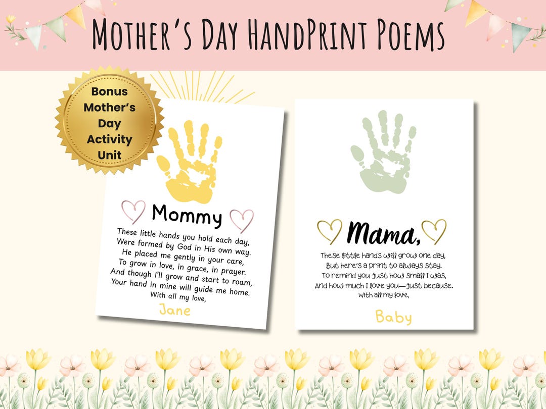 Mothers Day Handprint Poem, Printable Mothers Day Handprint, Mom ...