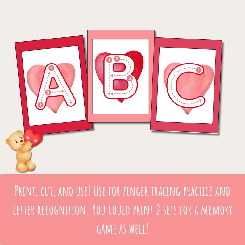 Valentines Alphabet Preschool Activity, Abc Tracing Flashcards - Etsy