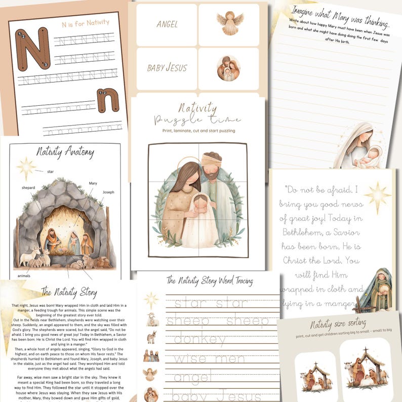 Christmas Sunday School Printables, Nativity Story Birth of Jesus - Etsy