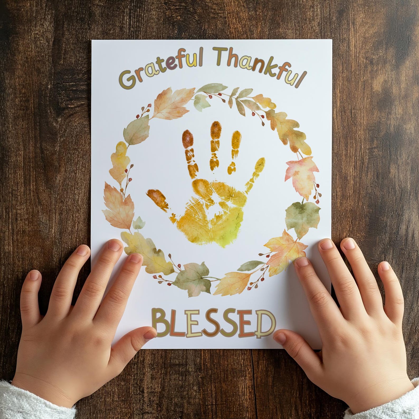 Thanksgiving Handprint Art Printable, Grateful Thankful Blessed ...