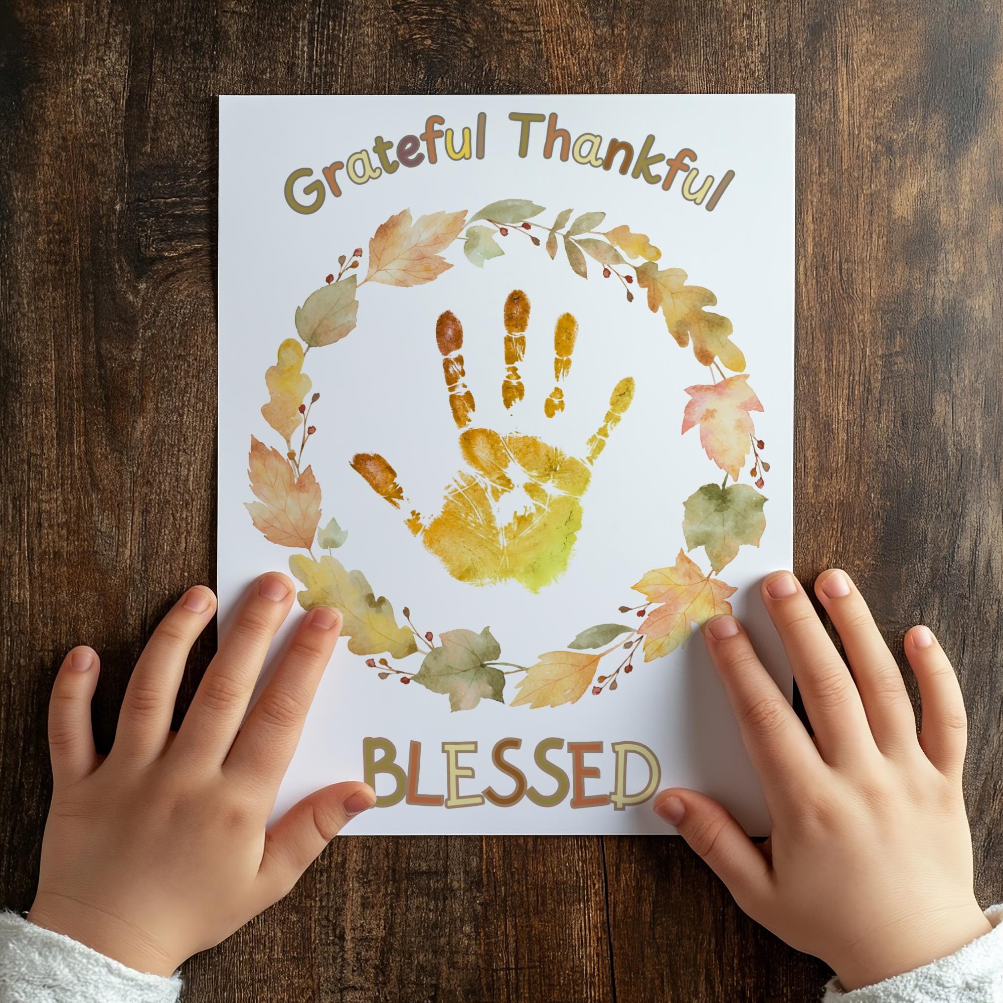Thanksgiving Handprint Art Printable, Grateful Thankful Blessed ...