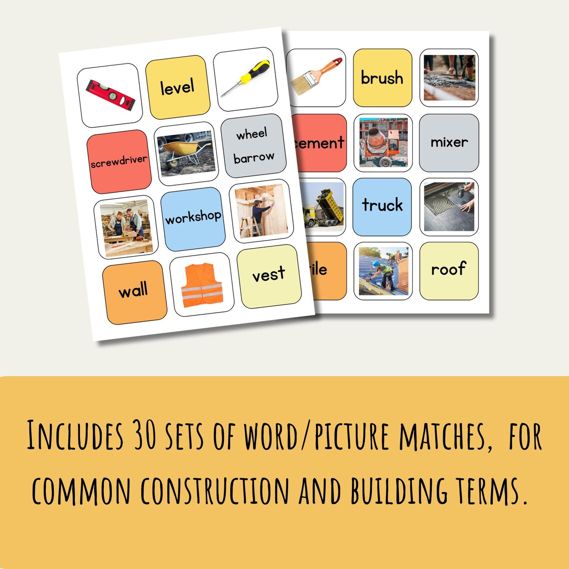Printable Montessori Construction Vocabulary Cards and Memory Game - Etsy