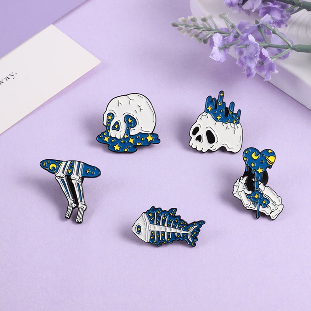 Blue Starry Sky Skull Skeleton Ghost Enamel Pin Badge Brooch - Etsy