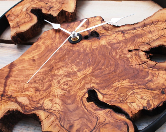 Rustic Olive Wood Clock, Live Edge Wall Clock, Custom Made Olive Wood ...