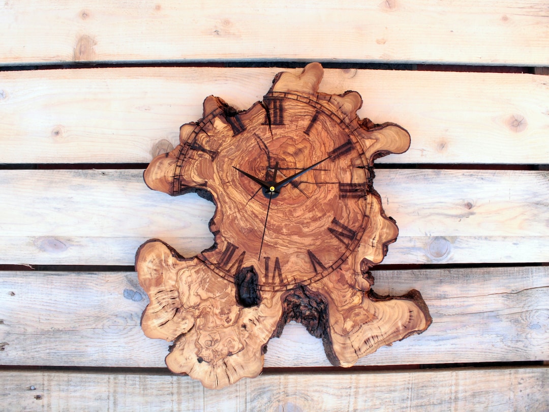 Rustic Olive Wood Clock, Personalized Wood Clock, Roman Number Wall ...