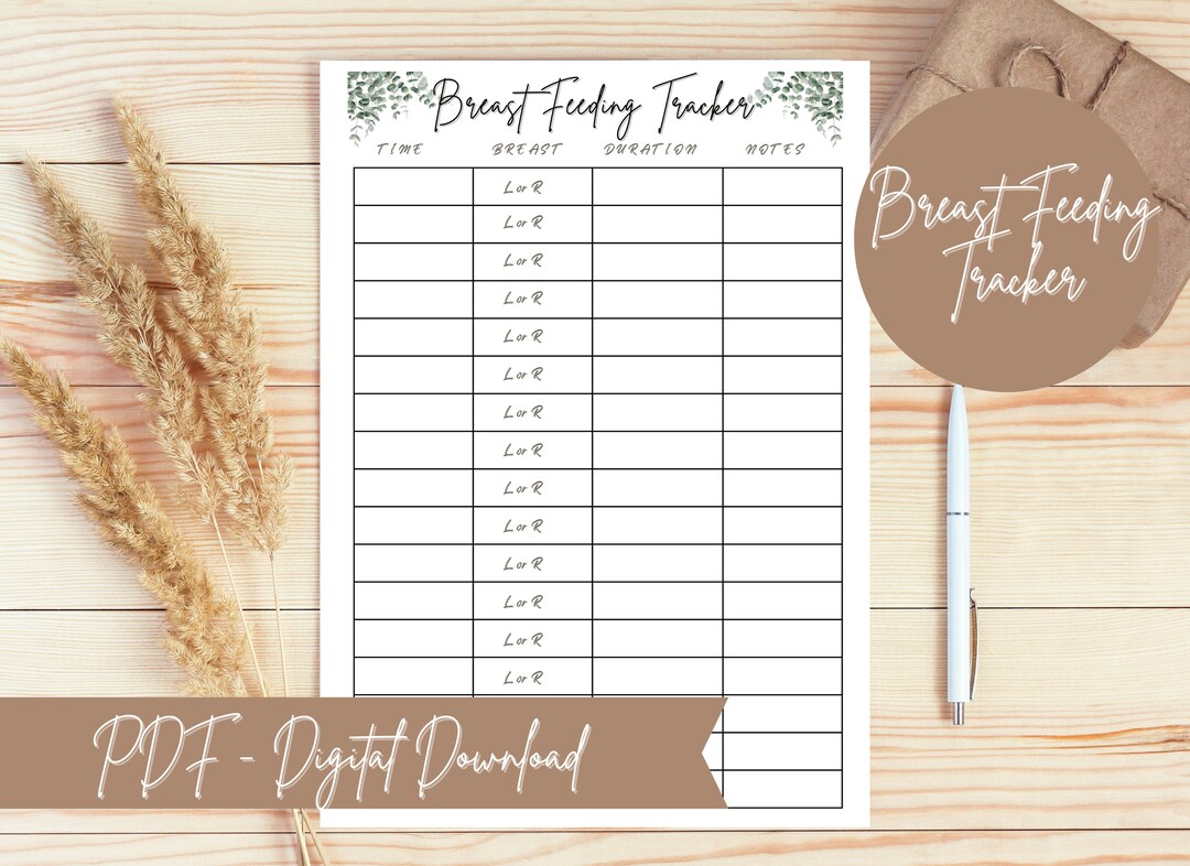 Breast Feeding Tracker, Printable, Simple PDF Download, Digital Print ...