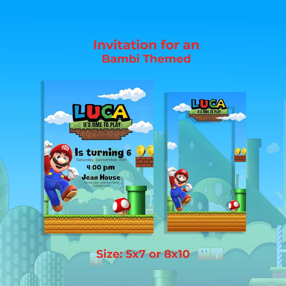 Super Mario Themed Birthday Kit Invitation | Instant Download - Etsy