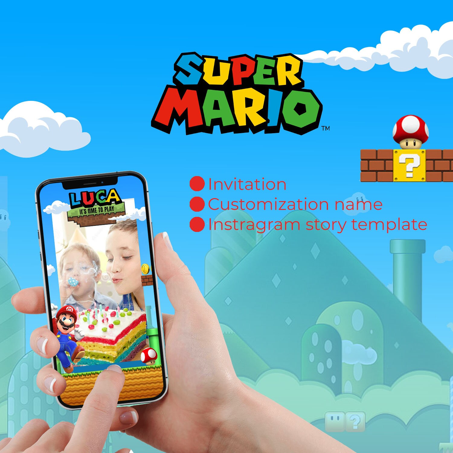 Super Mario Themed Birthday Kit Invitation | Instant Download - Etsy