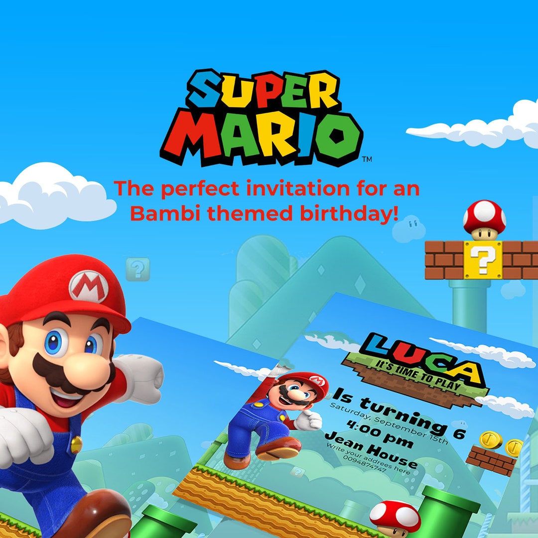 Super Mario Themed Birthday Kit Invitation | Instant Download - Etsy