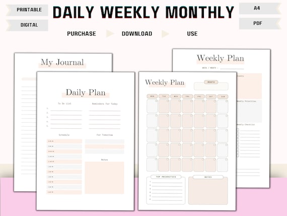 Weekly Daily Planner Printable Digital Download PDF to Do - Etsy