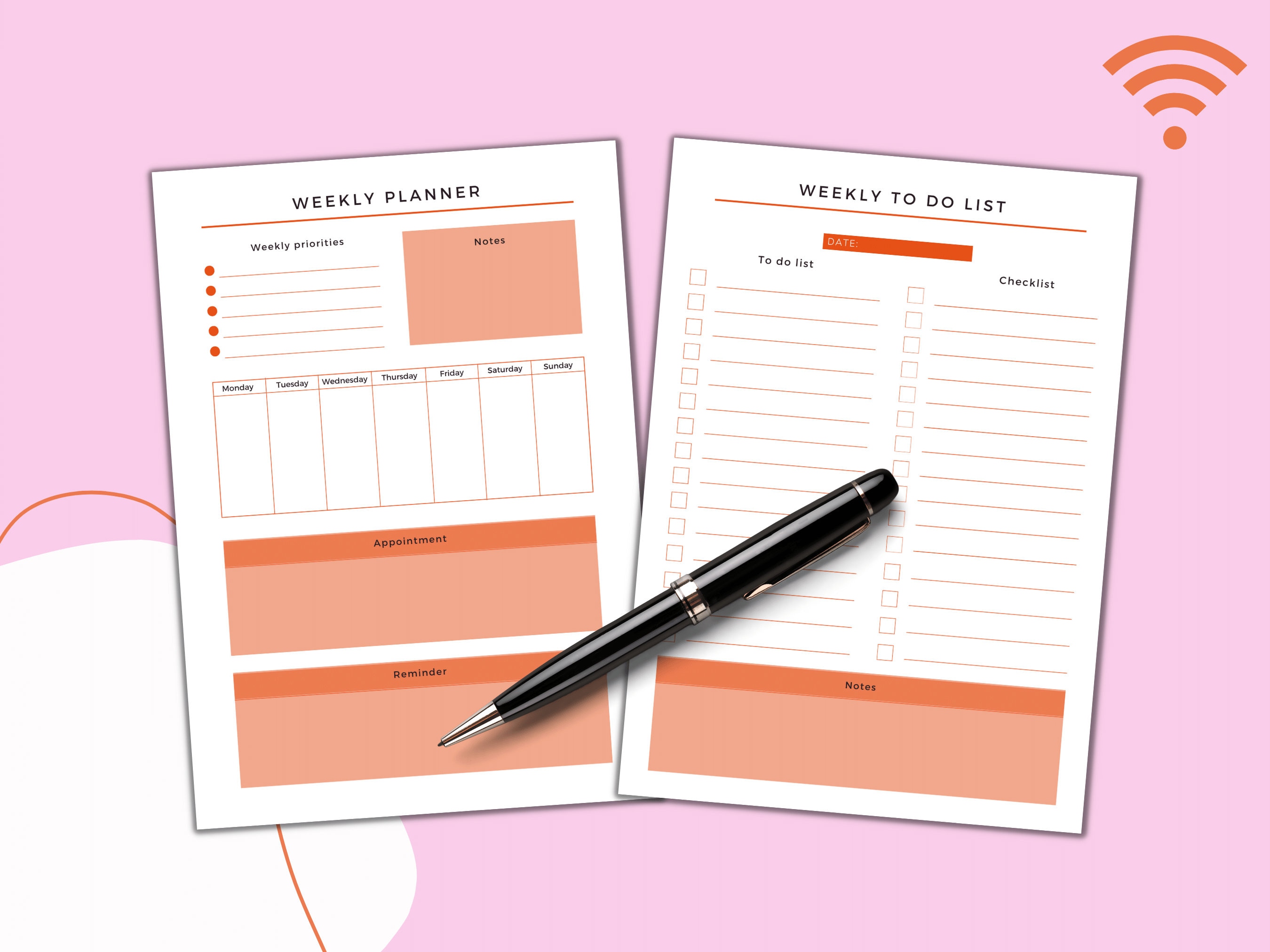 Simple Orange Weekly Planner & to Do List Printable Digital Download ...