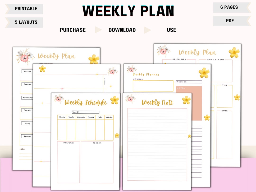 Yellow Floral Weekly Planner Printable Digital Download PDF for iPad ...