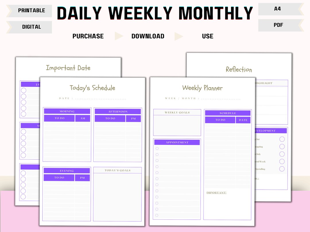 Daily & Weekly Planner Clean Elegant Personal Printable iPad Goodnotes ...