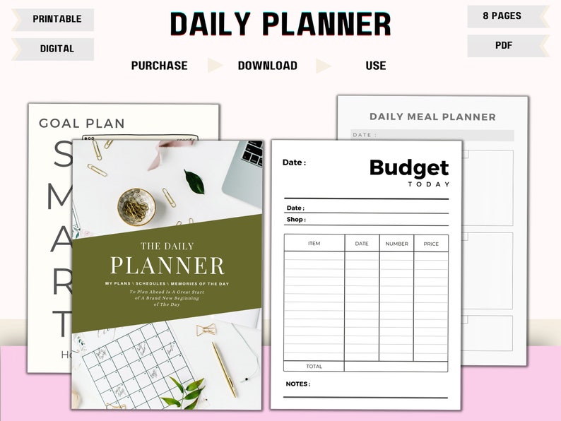 Daily Goal Planner Printable Digital Download for iPad Goodnotes ...