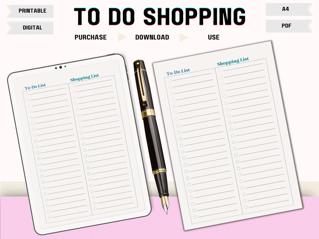 To Do List Shopping List Printable Digital Download PDF A4 Checklist ...