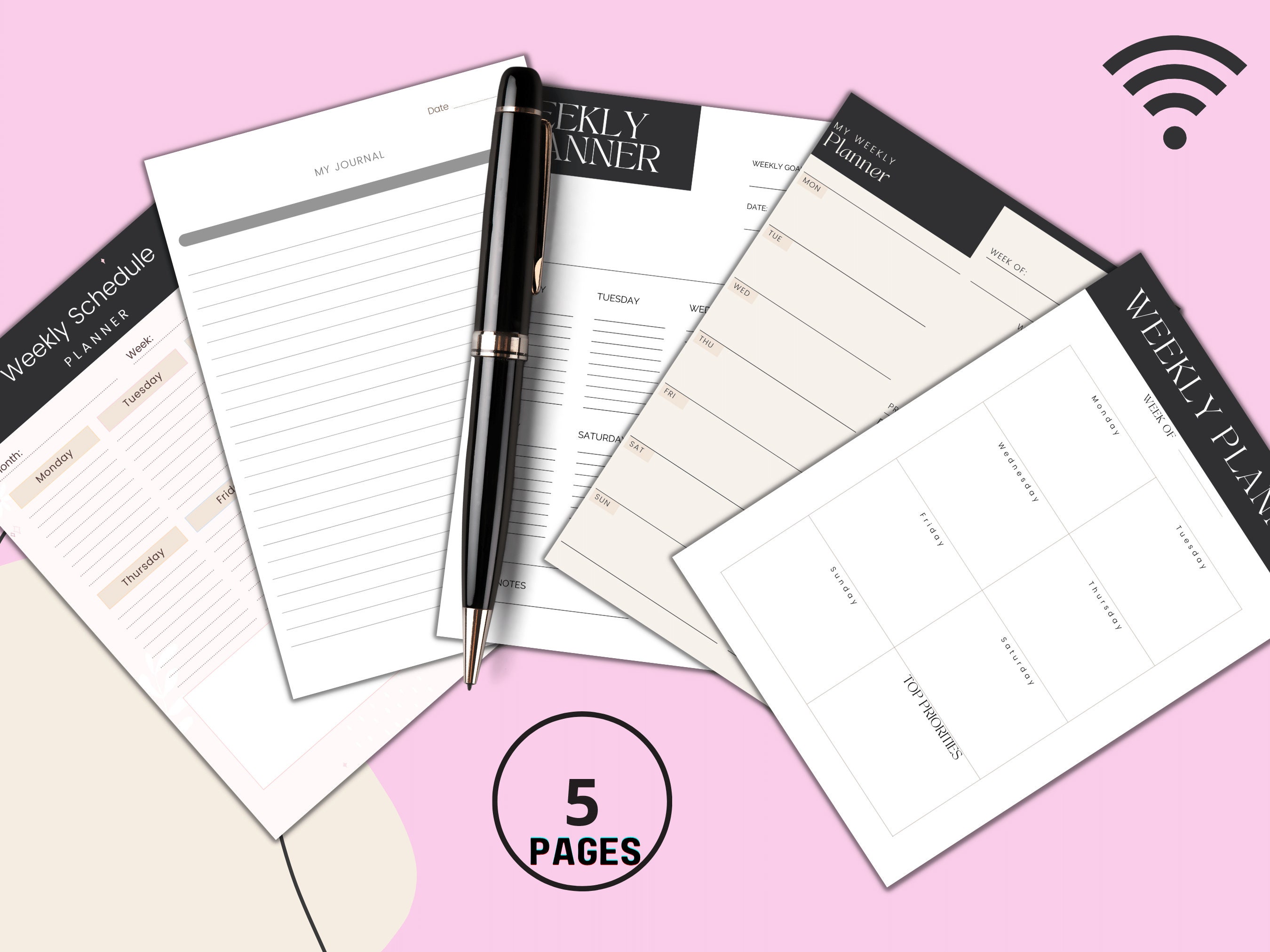 Black White Weekly Planner Printable Digital Download PDF iPad ...