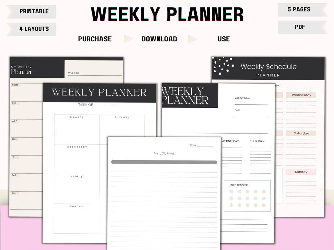 Black White Weekly Planner Printable Digital Download PDF iPad ...