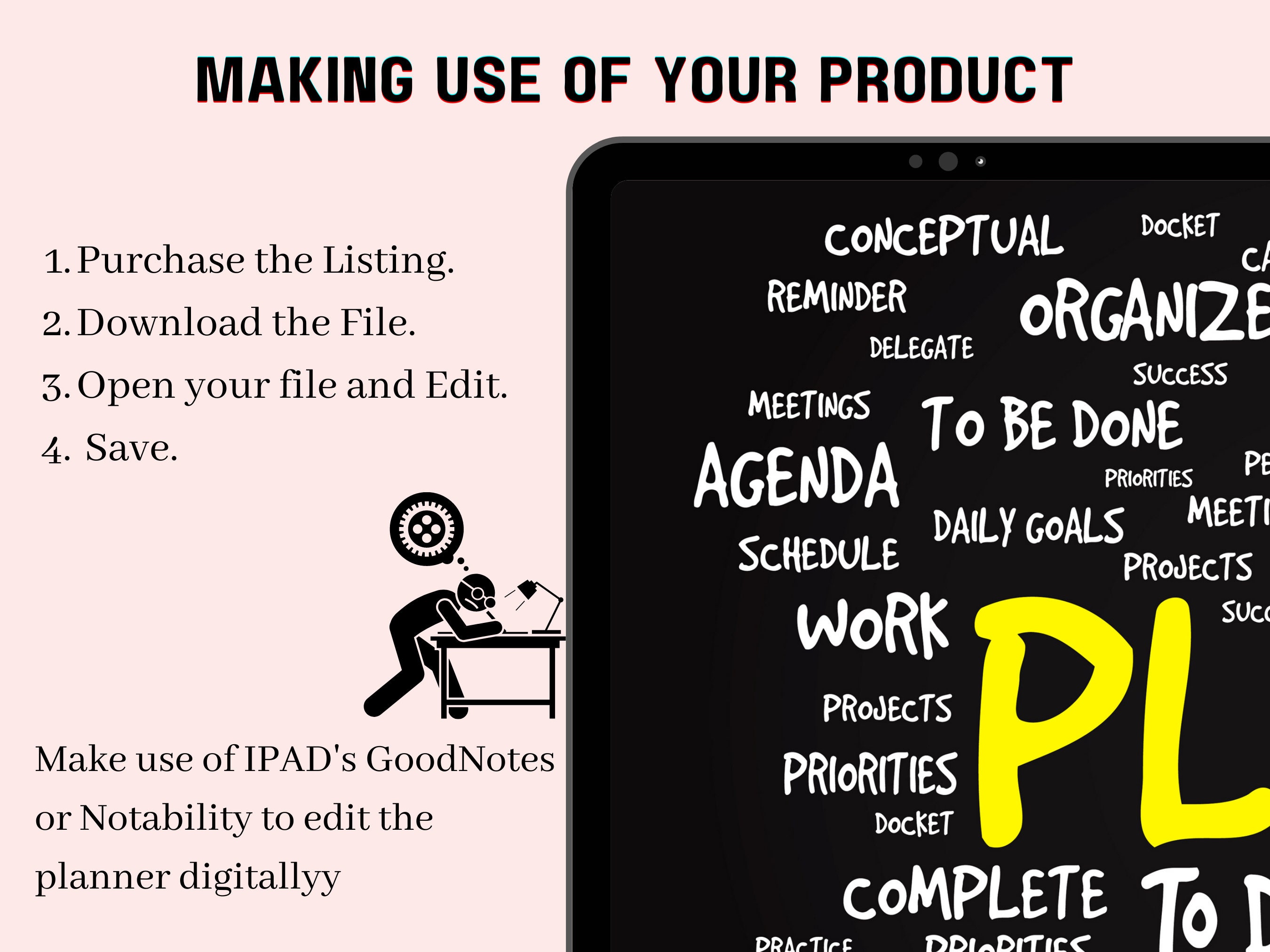 Daily, Weekly, Monthly Planner Printable Digital Download for iPad ...