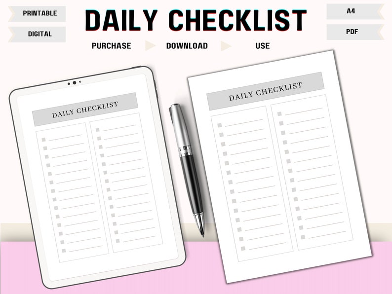 Daily Checklist Minimalist White and Grey to Do List Printable Digital ...