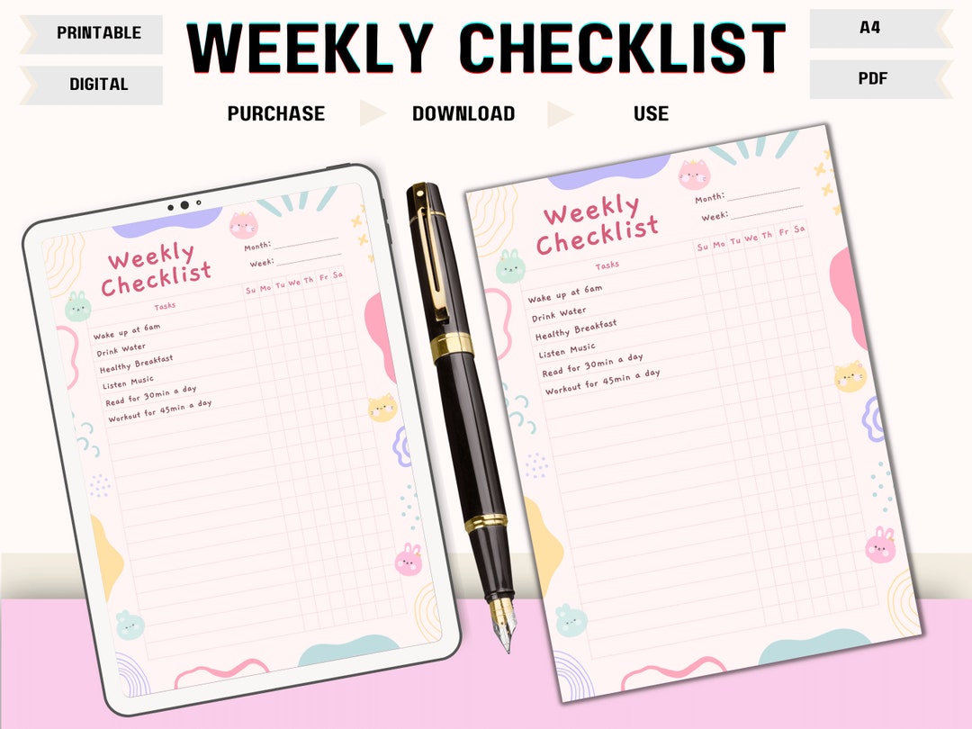 Weekly Checklist Task Manager Printable Digital Download PDF - Etsy