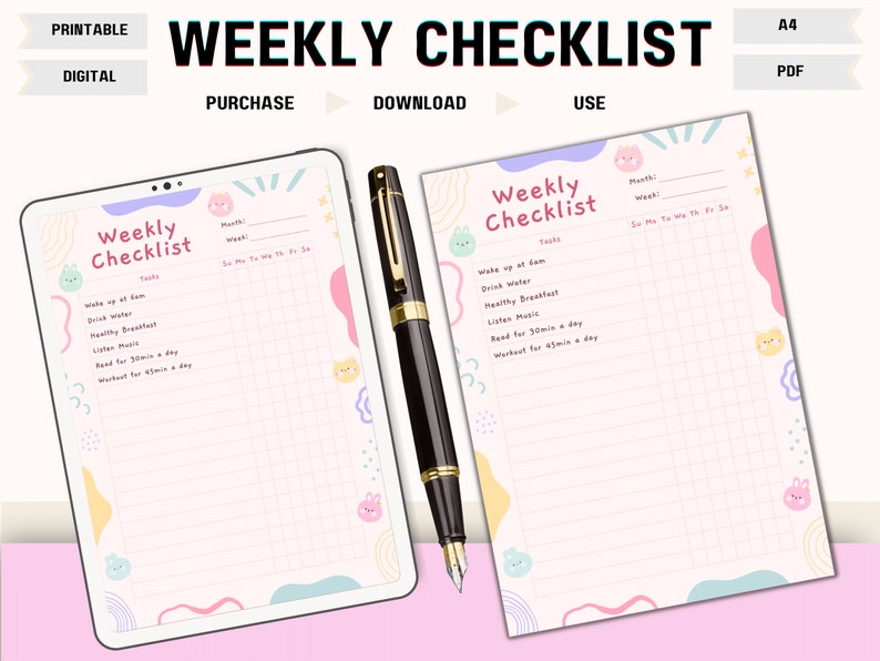Weekly Checklist Task Manager Printable Digital Download PDF for iPad ...