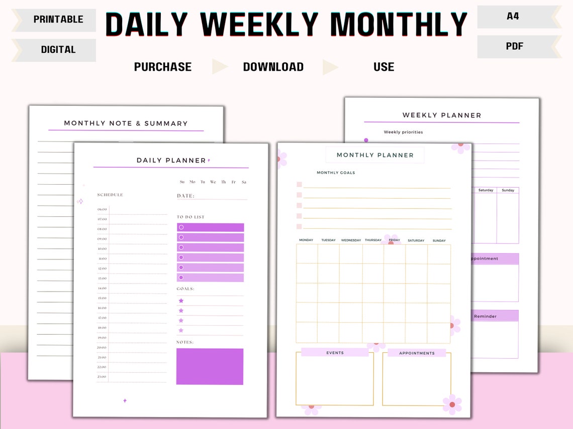 Daily, Weekly, Monthly Planner Printable Digital Download for iPad ...