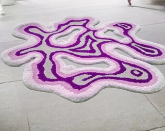 Irregular Amoeba Shaped Throw Rug Illusion Pattern Hand-tufted 100% ...