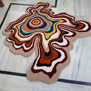 Melting Paint Squiggle Shaped Throw Rug Hand Tufted 100% Wool Handmade ...
