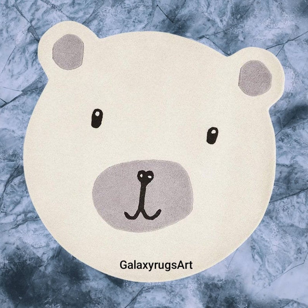 Cute Taddy Face Rug, Cream White Rug, Cartoon Rugs, Kids Bedroom Living ...