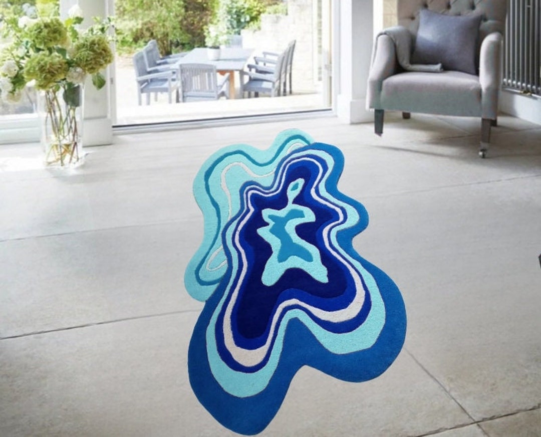 Twins Amoeba Brown Squiggle Shaped Rug Hand Tufted 100% Wool Handmade ...