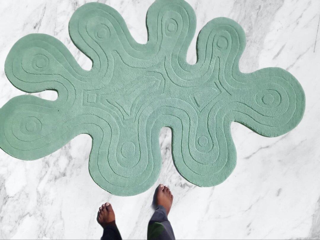 New Premium Amoeba Squiggle Shaped Throw Rug Hand Tuft 100% Wool ...